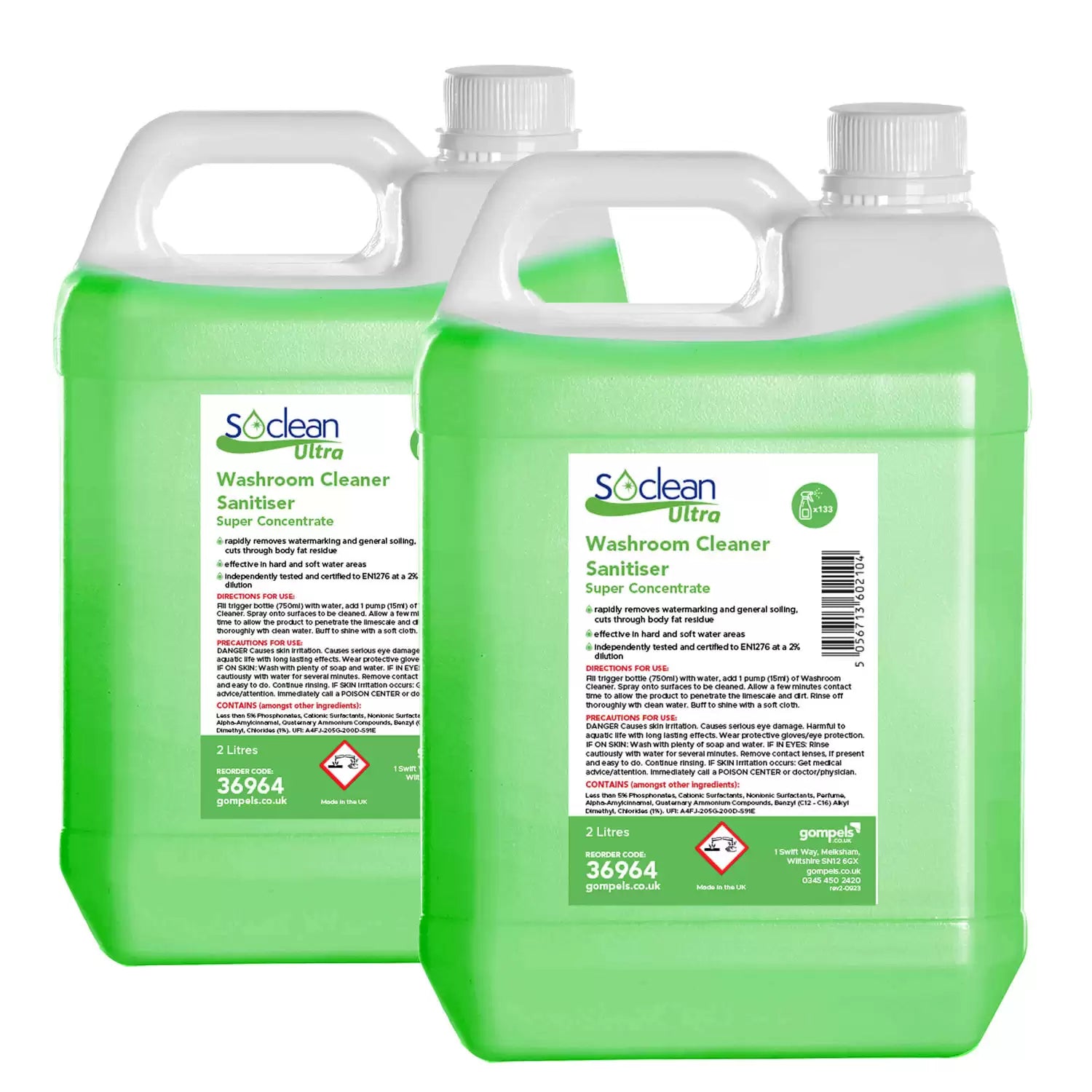 Soclean Ultra Washroom Cleaner Sanitiser Super Concentrate 2 Litre 2 P ...
