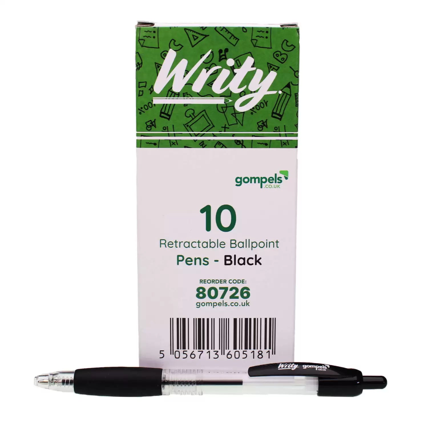 Writy Retractable Ballpoint Pen Black 10 Pack – Care-Supplies